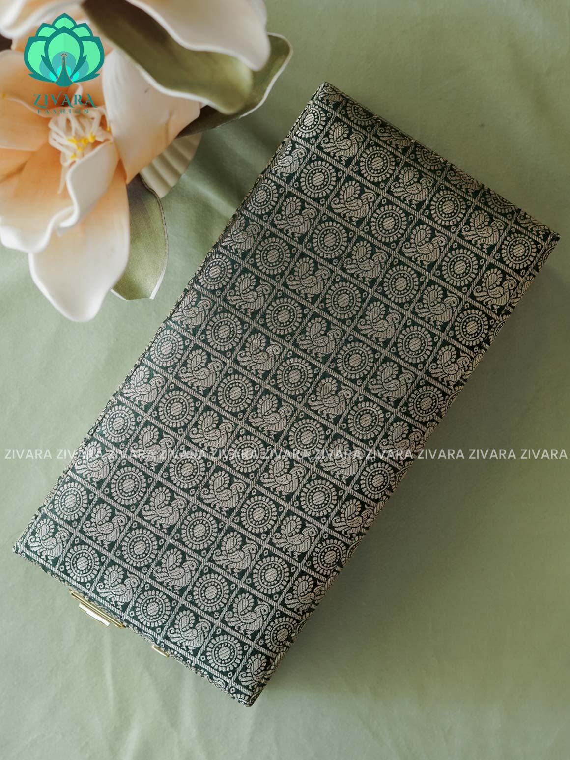 GREEN BROCADE - COMPACT BOX - JEWELLERY ORGANISER FOR GOLD JEWELLERY W ...