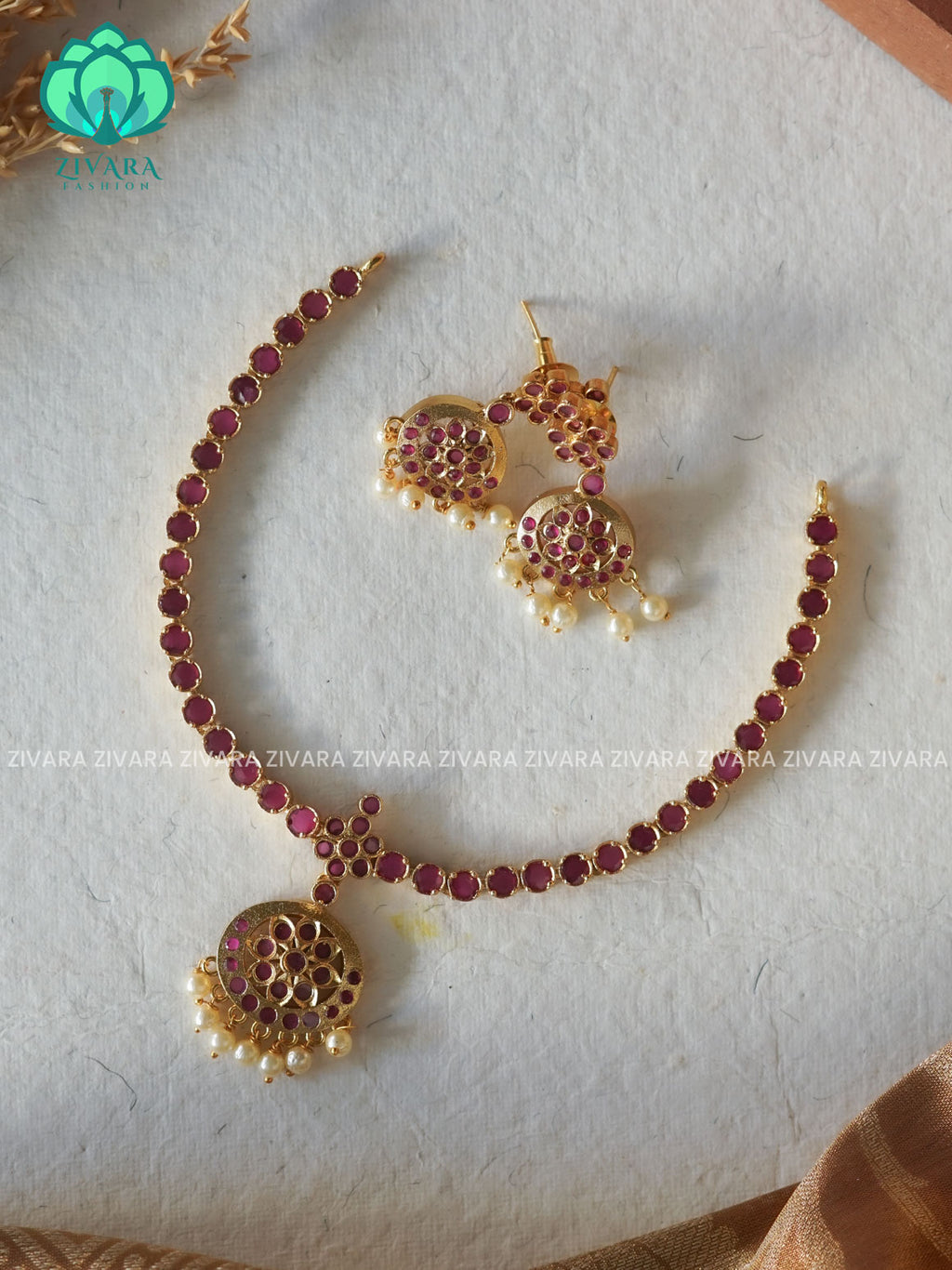 EVERGREEN MATTE FINISH RUBY stone attigai-Traditional south indian pre ...